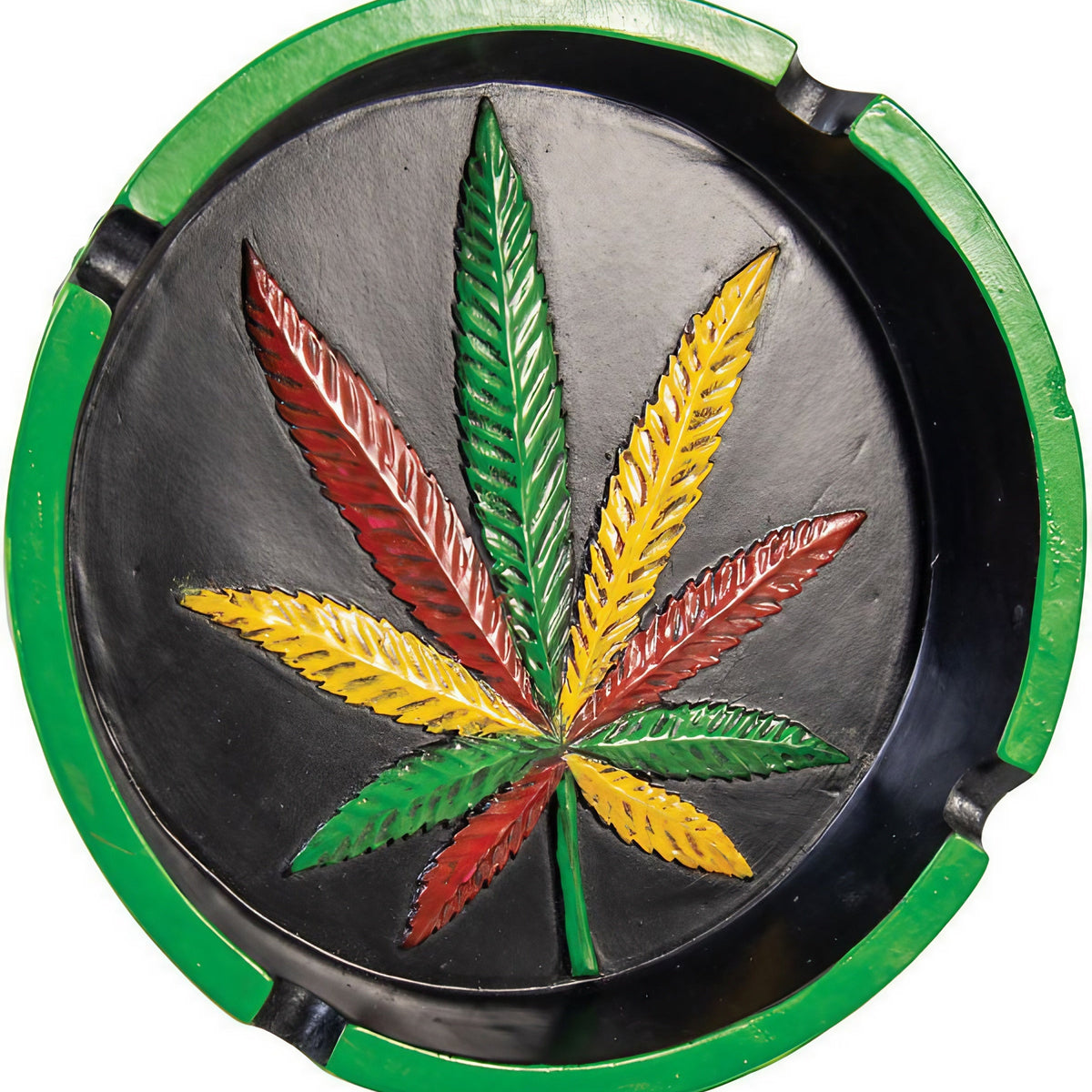 Polyresin Rasta Hemp Leaf Round Ashtray – DankGeek