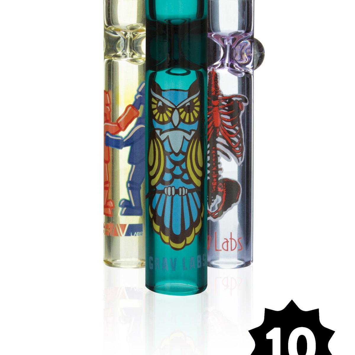 GRAV 16mm Whimsical Glass Taster Pipes - 10 Pack with Roll Stop – DankGeek