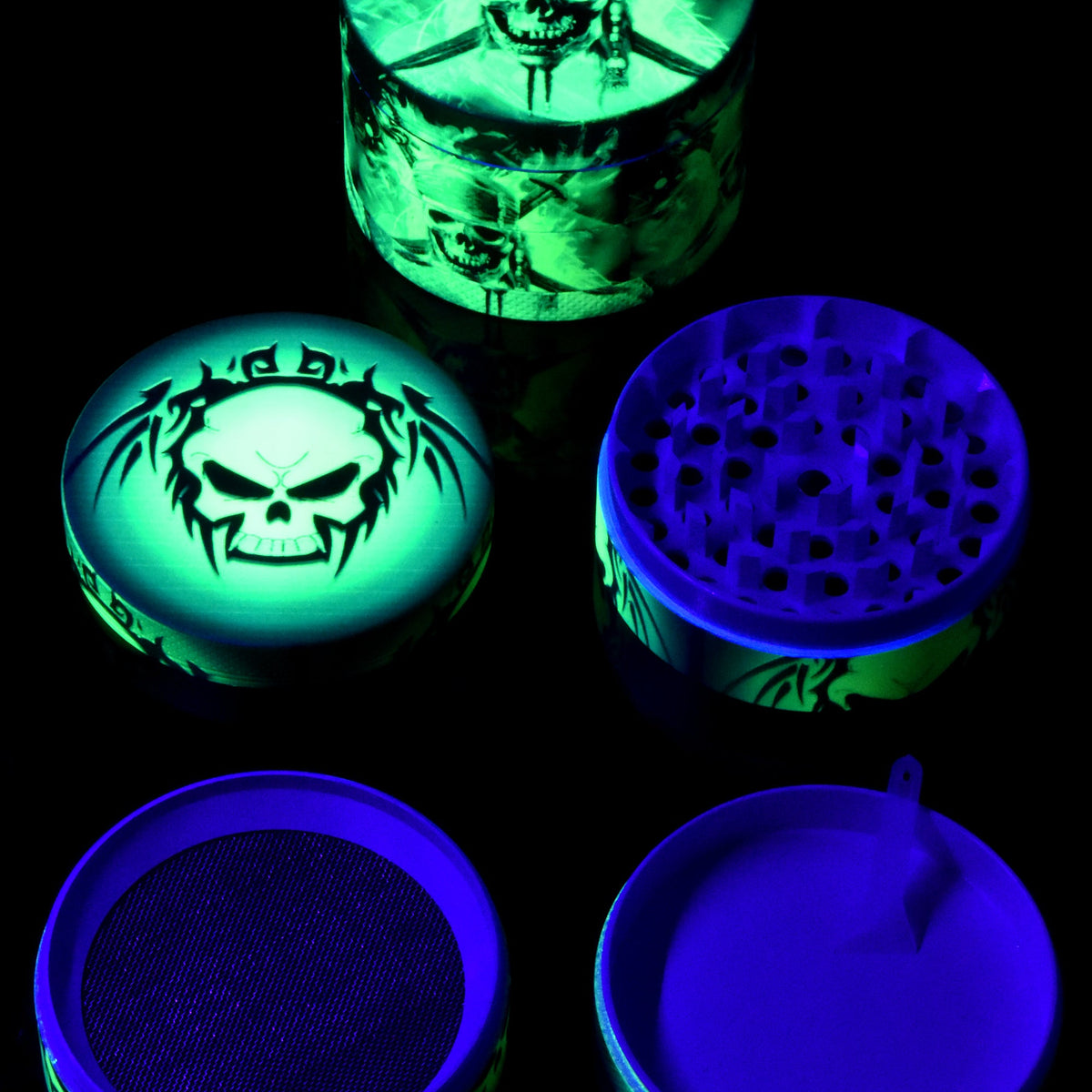 Glow-in-the-Dark 4-Part Metal Herb Grinder “Grim Glow” – 2½″ (63 mm ...