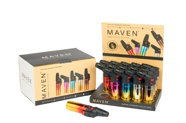 Maven Torch Alpha Chrome - Rotatable Jet Flame Dab Rig Lighter 5-Pack ...