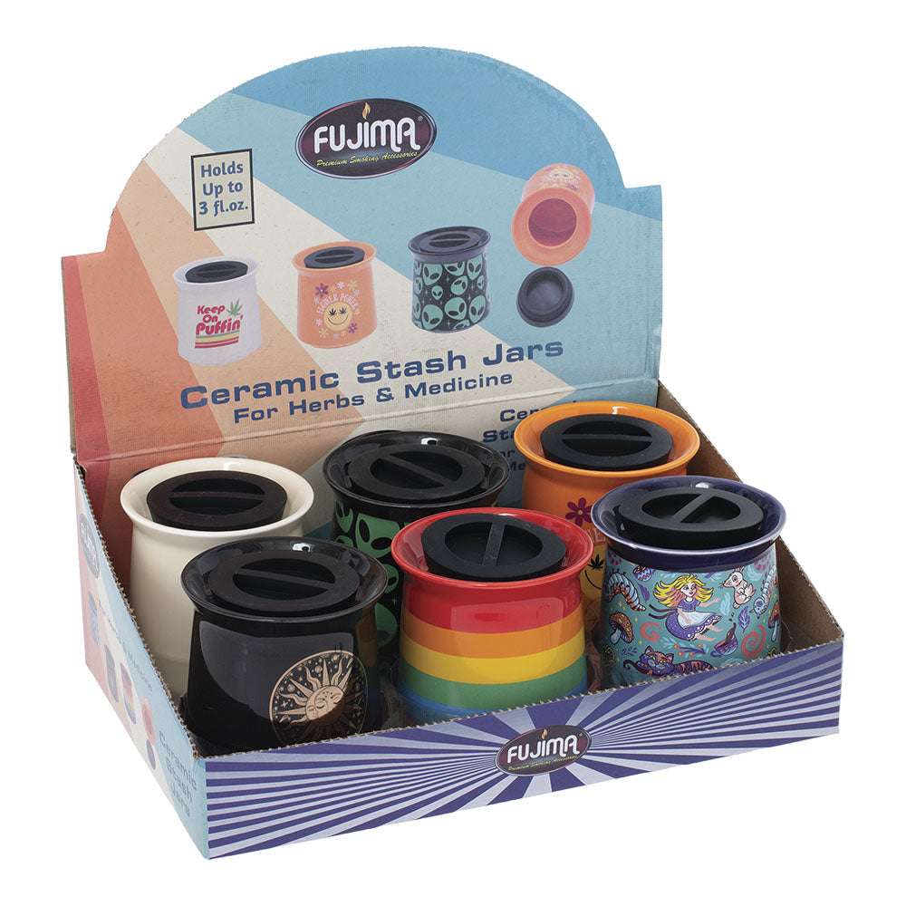 Fujima Ceramic Stash Jar 6pc Set with Airtight Lids - 3oz Assorted Des ...