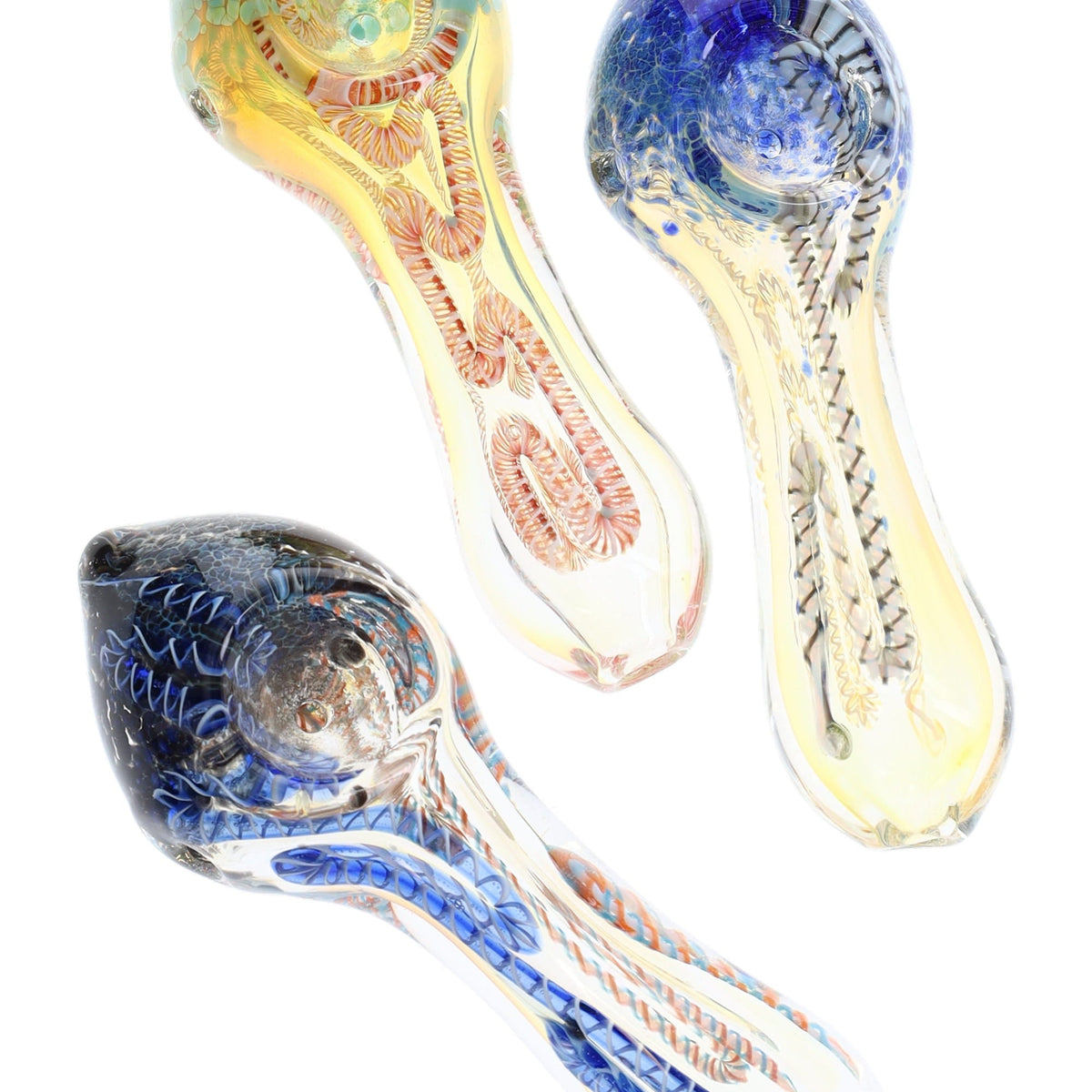 Color Changing Squiggle Frit Glass Pipe “Ripple” – 4½″ – Assorted Colo ...