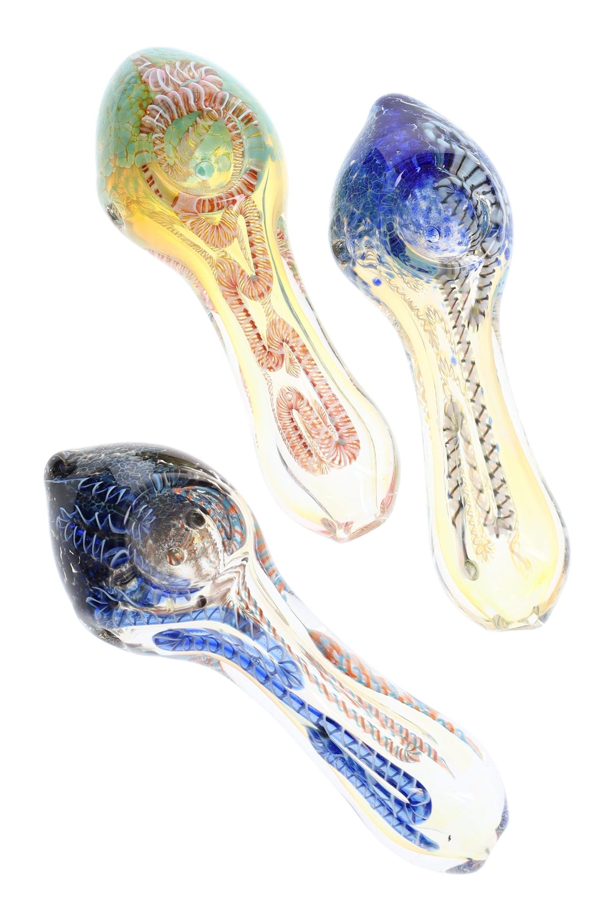 Color Changing Squiggle Frit Glass Pipe “Ripple” – 4½″ – Assorted Colo ...