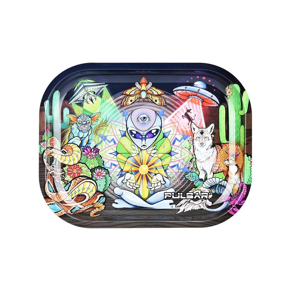 Pulsar Mini Metal Rolling Tray | Psychedelic Desert | 7"x5.5"