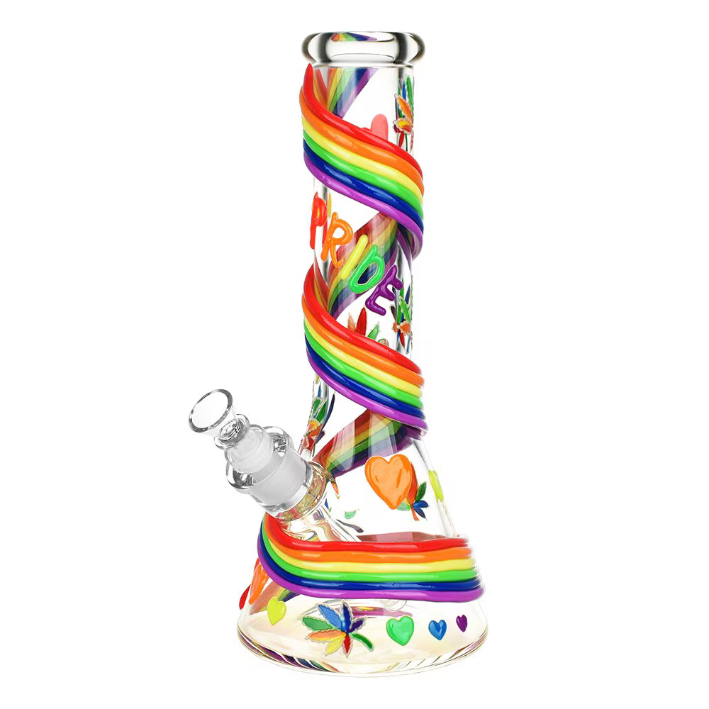 Rainbow Pride Glow In The Dark Glass Beaker Water Pipe | 12.5" | 14mm