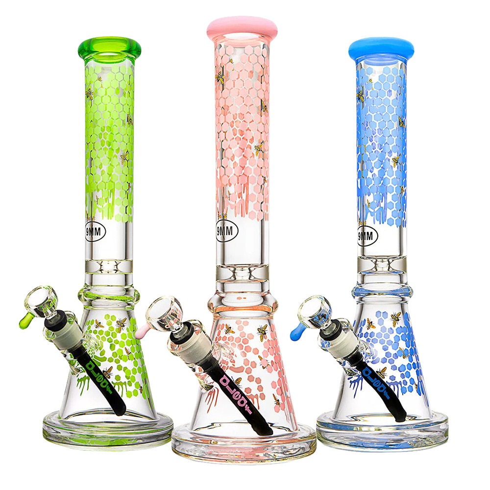 aLeaf The Honeycomb Glass Beaker Water Pipe | 16" | 14mm F | Colors Va ...