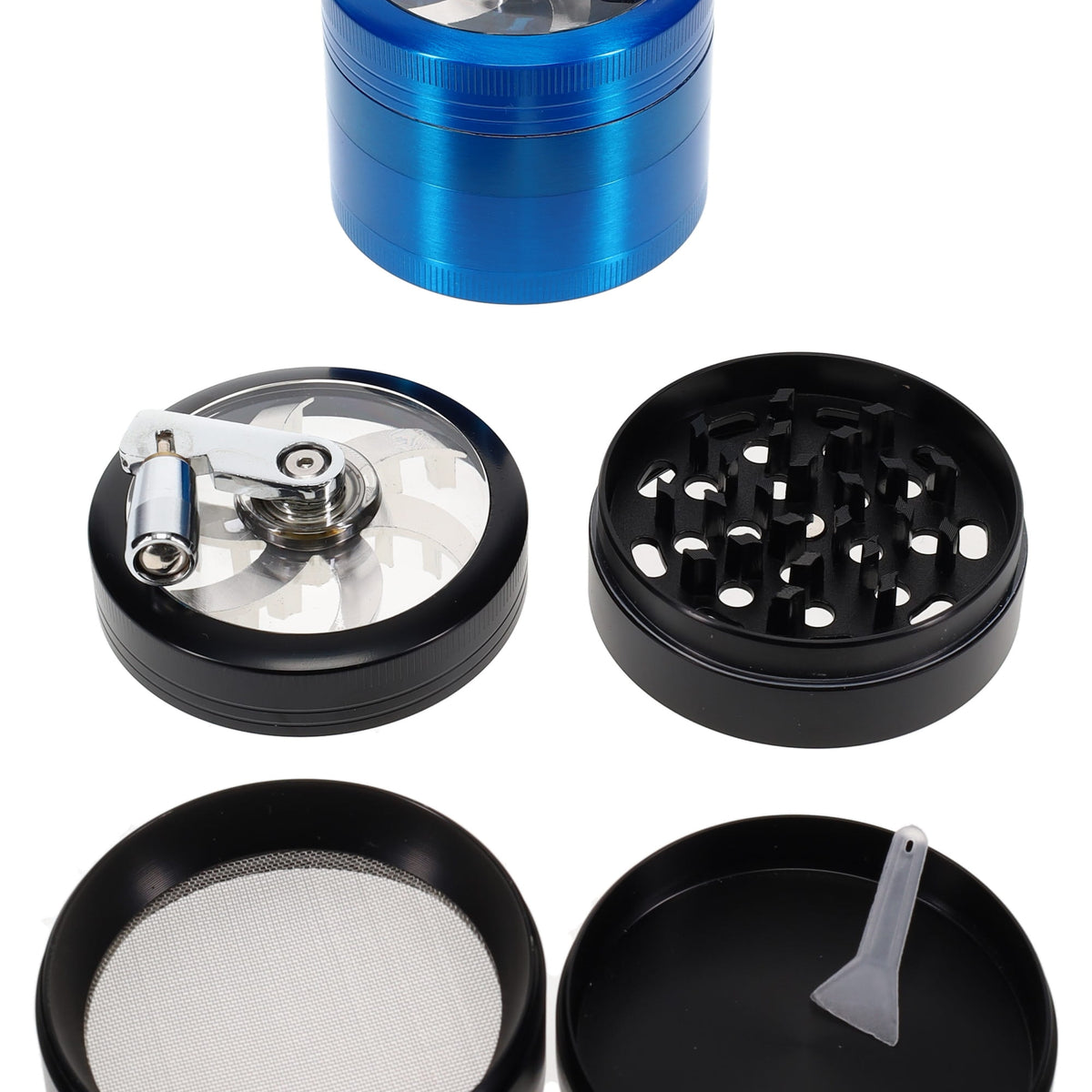 4-Part Metal Clear-Top Crank Herb Grinder “Spin Doctor” – 2½″ – Assort ...