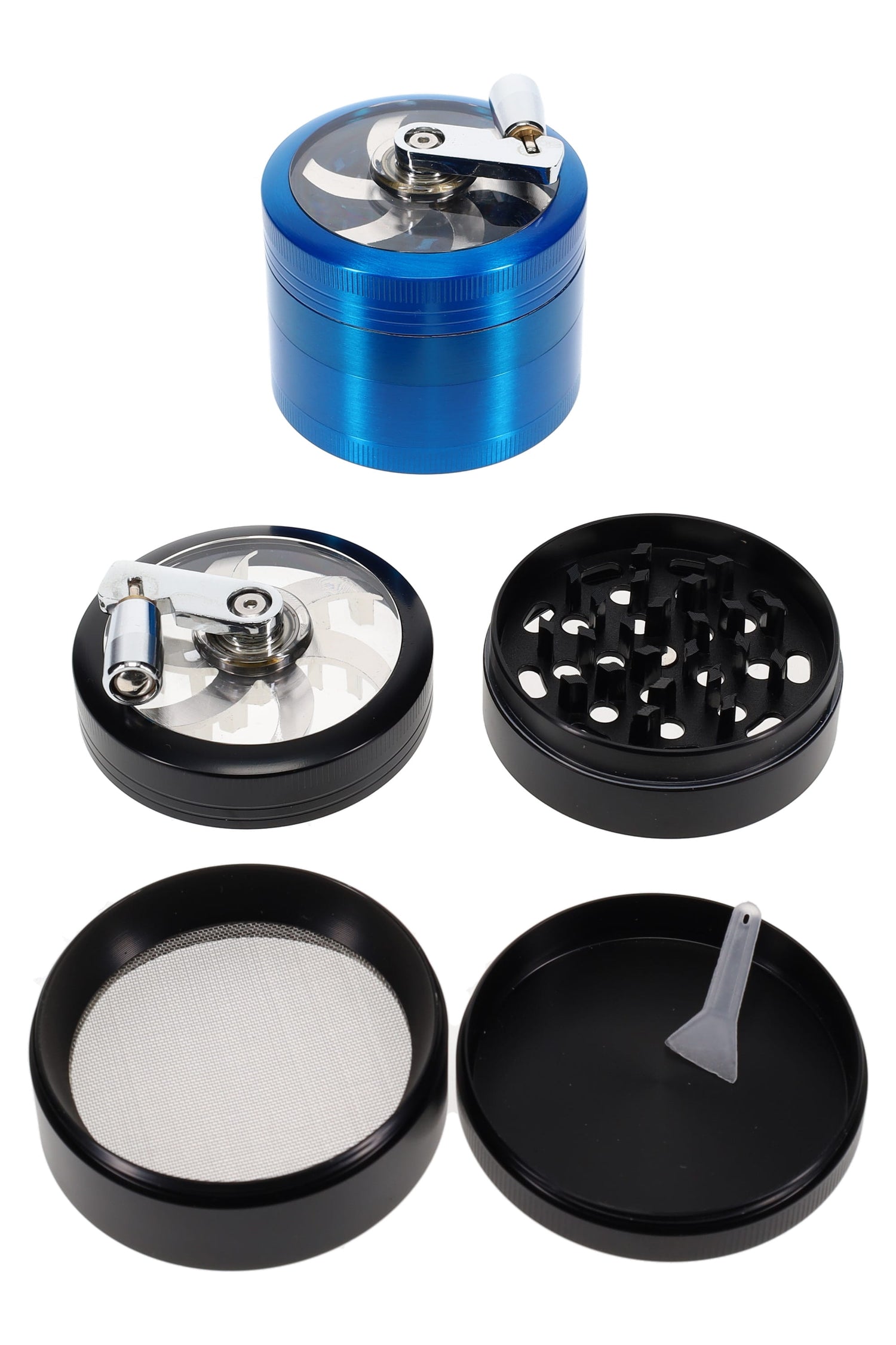 4-Part Metal Clear-Top Crank Herb Grinder “Spin Doctor” – 2½″ – Assort ...
