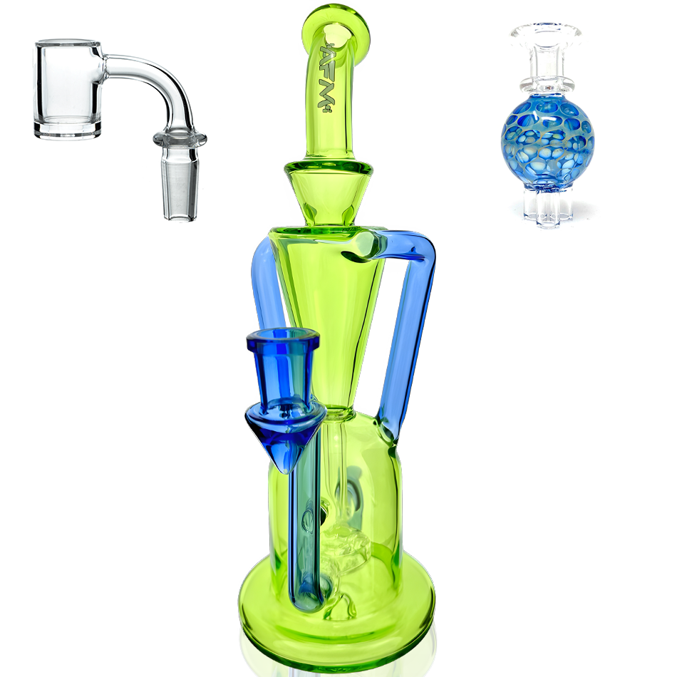 9" AFM Poppy Color Glass Recycler Dab Rig + Quartz Banger & Carb Cap B ...