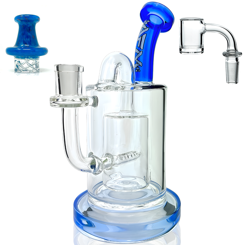 8" AFM Pump Color Glass Recycler Dab Rig + Quartz Banger & Carb Cap Bu ...