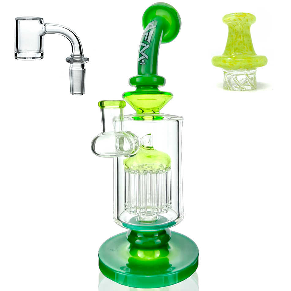 9" AFM Flex Double Color Arm Glass Dab Rig + Quartz Banger & Carb Cap ...