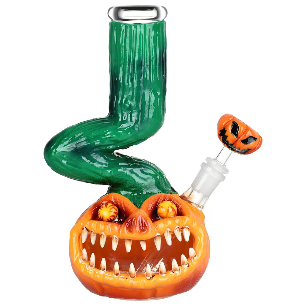 Bent Neck Scary Pumpkin 3D Painted Water Pipe | 10" | 14mm F – DankGeek