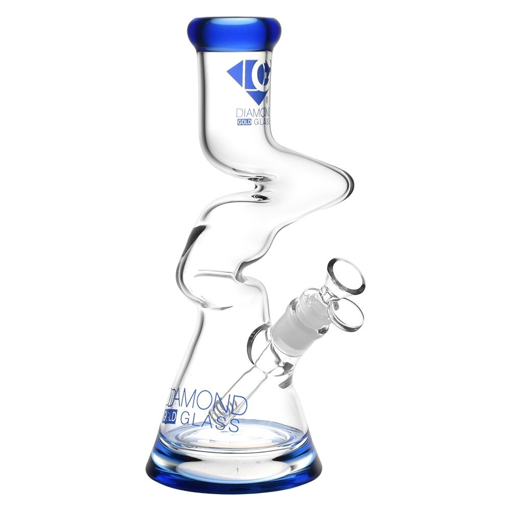 Diamond Glass Gold Zong Beaker Water Pipe | 10" | 14mm F | Colors Vary ...