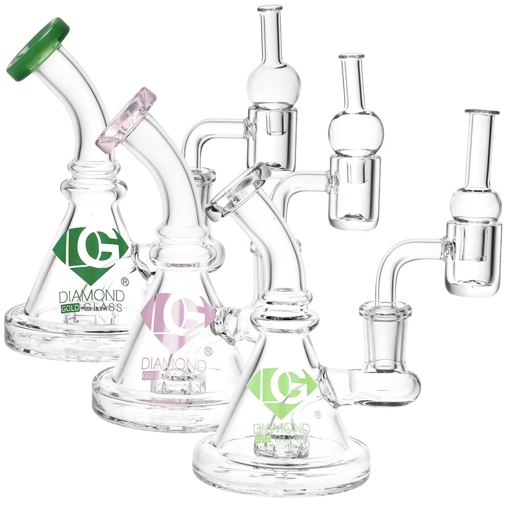 Diamond Glass Gold Mini Coil Dab Rig Set | 4.75" | 14mm F | Colors Var