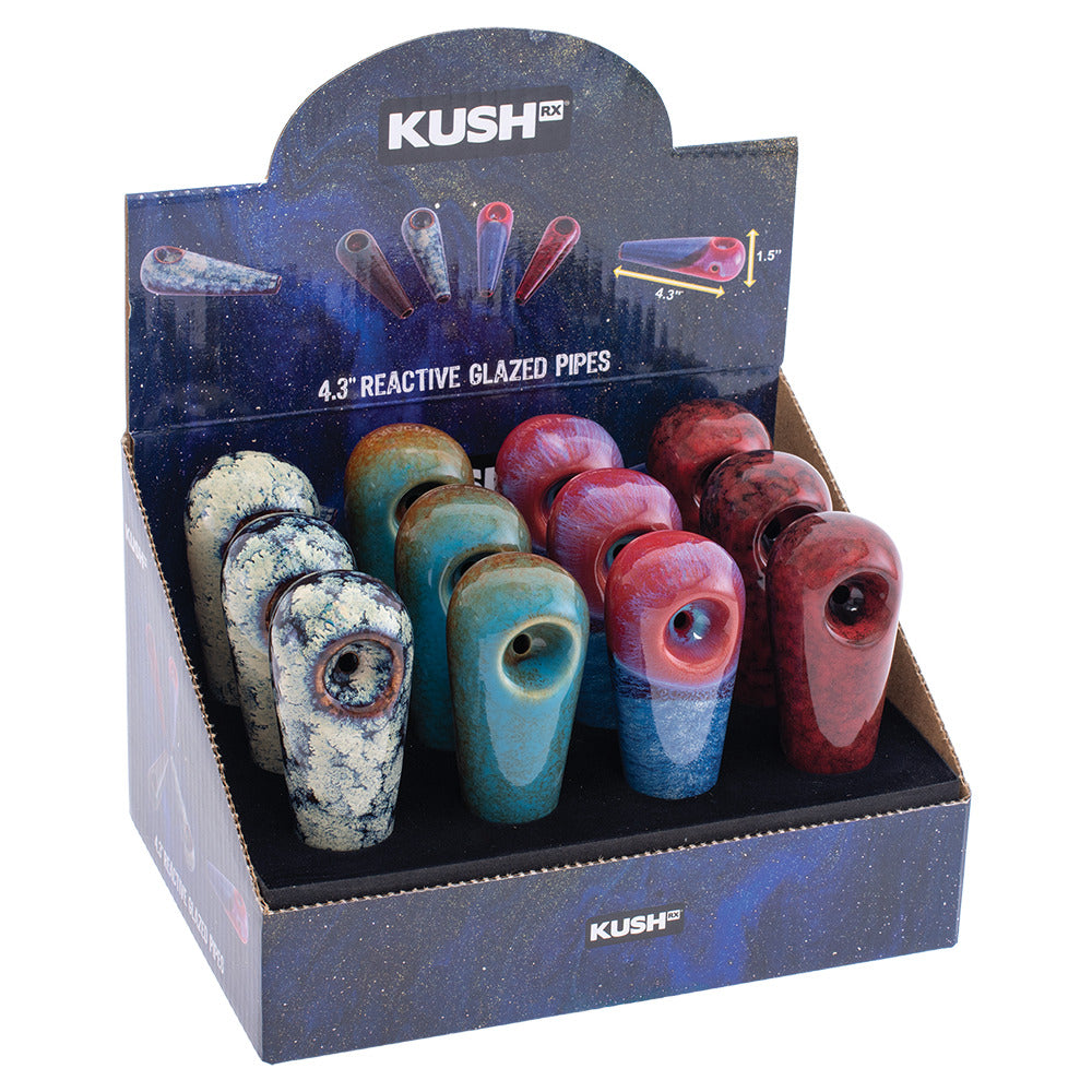 Kush RX Mini Reactive Glazed Ceramic Hand Pipes | 4.25" | Assorted Col ...