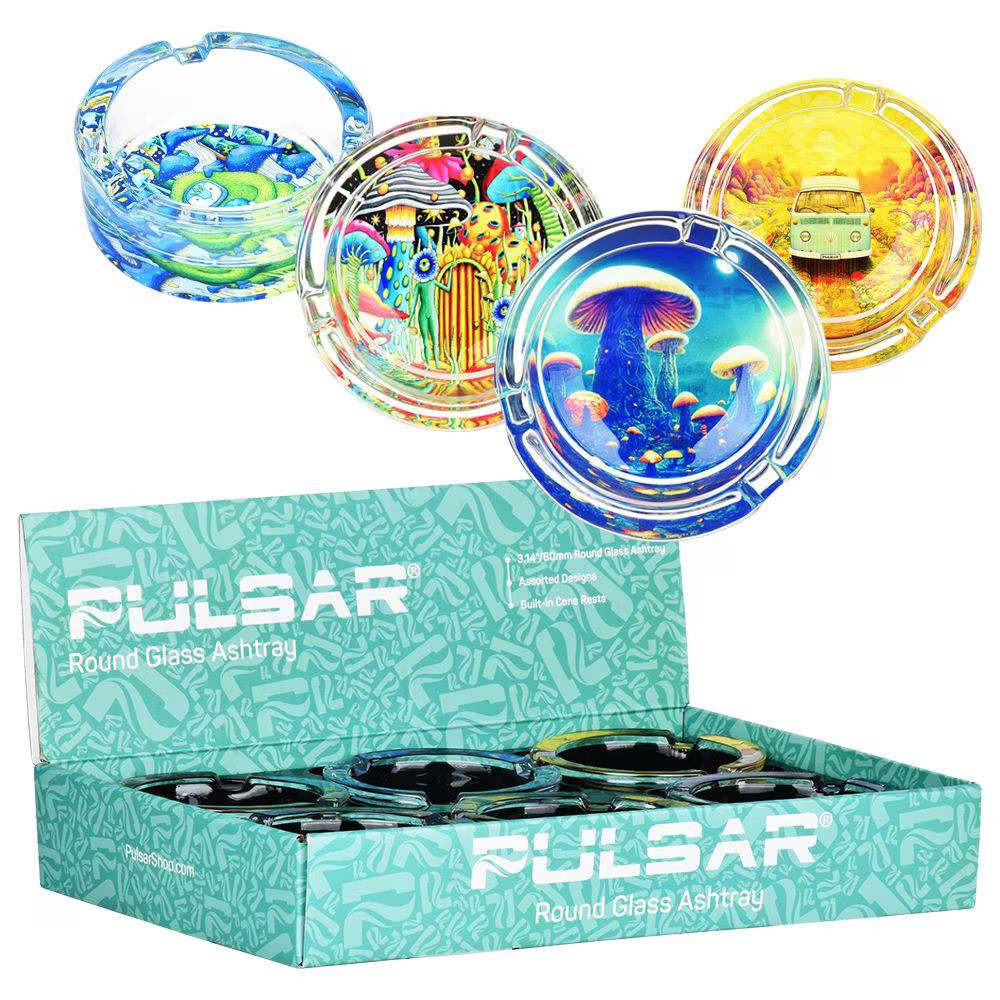 Pulsar Design Series Round Glass Ashtray | 3.4" | Assorted Designs | 6 ...