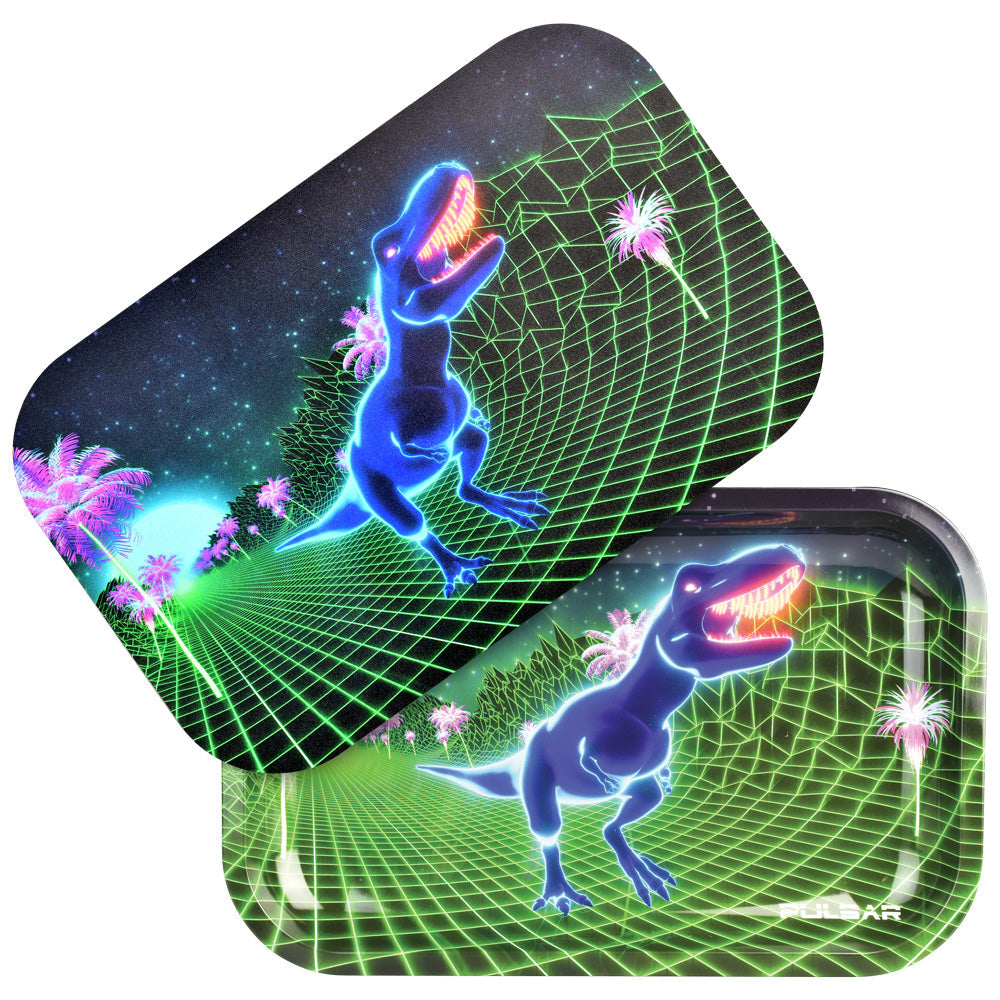 Pulsar Metal Rolling Tray with Lid - 80s T-Rex – DankGeek