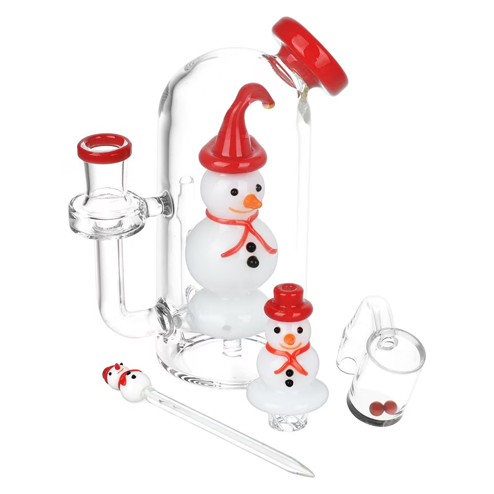 Smiling Snowman Glass Dab Rig Set | 6" | 14mm F – DankGeek