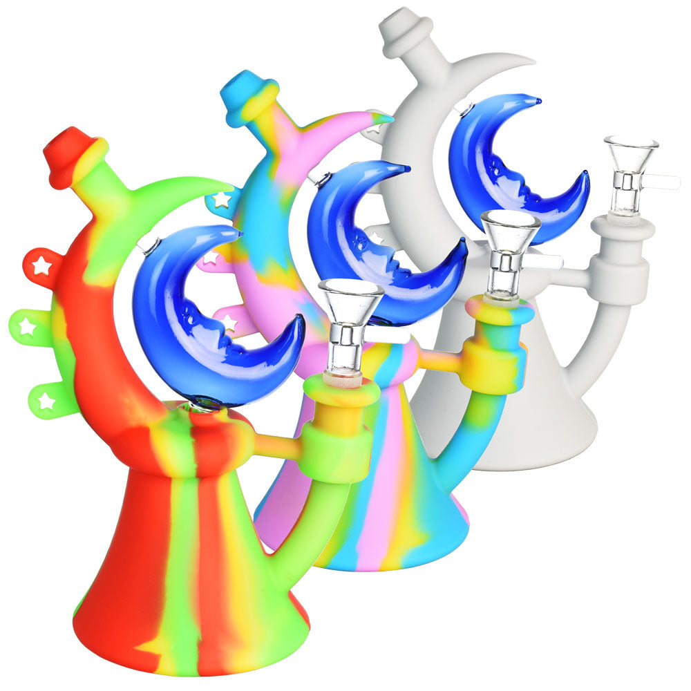 Crescent Moon Silicone & Glass Water Pipe – DankGeek