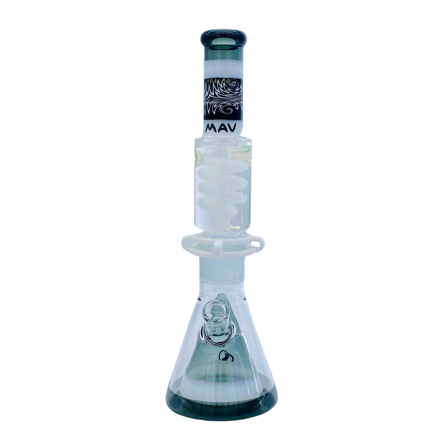 MAV Glass Reversal Wig Wag White And Blue Slitted Pyramid Beaker Freez