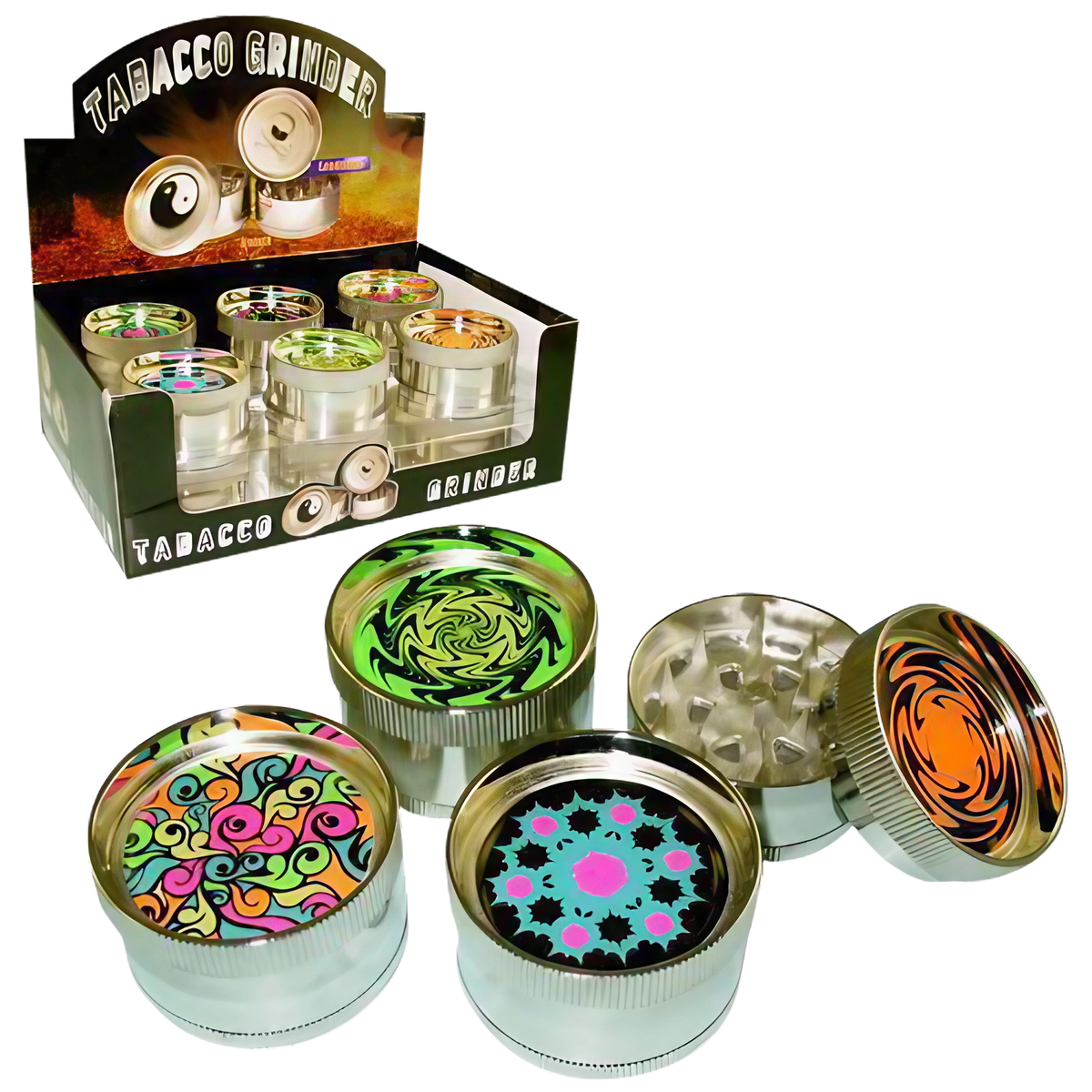 Metal 3-Piece Grinder with Black-light Designs - 12 Pack – DankGeek